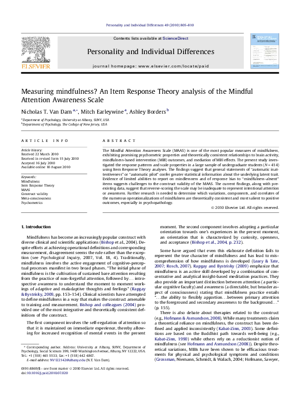 (PDF) Measuring mindfulness? An Item Response Theory analysis of the ...