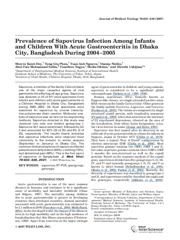 (PDF) Prevalence of sapovirus infection among infants and children with ...