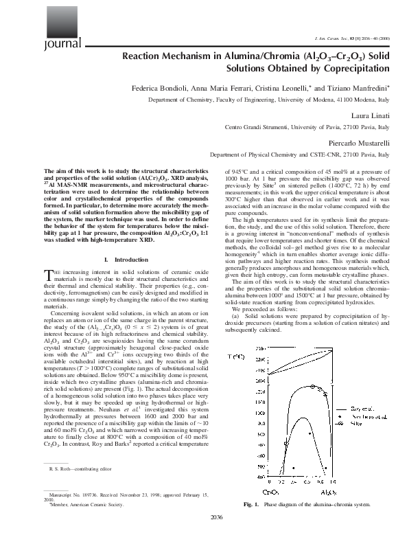 (PDF) Reaction Mechanism in Alumina/Chromia (Al2O3-Cr2O3) Solid ...