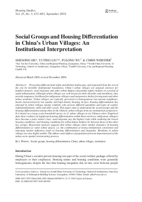 (PDF) Social Groups and Housing Differentiation in China's Urban ...