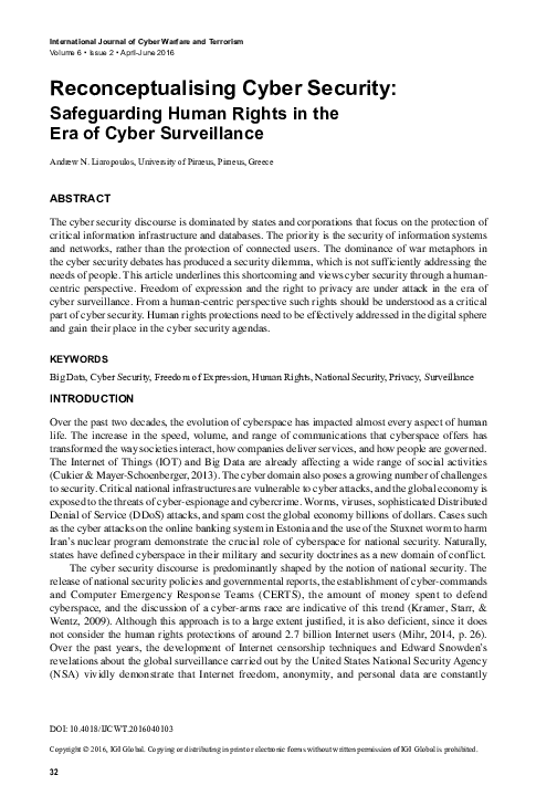 (PDF) Reconceptualising Cyber Security: Safeguarding Human Rights in ...