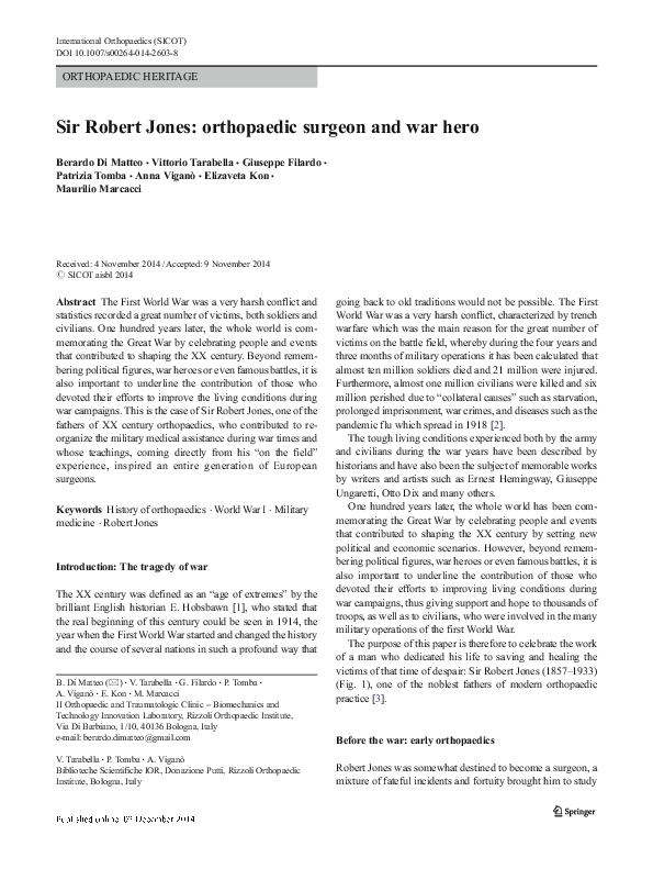 (PDF) Sir Robert Jones: orthopaedic surgeon and war hero