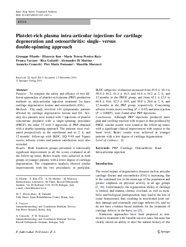(PDF) Platelet-Rich Plasma Intra-Articular Injection Versus Hyaluronic Acid Viscosupplementation ...