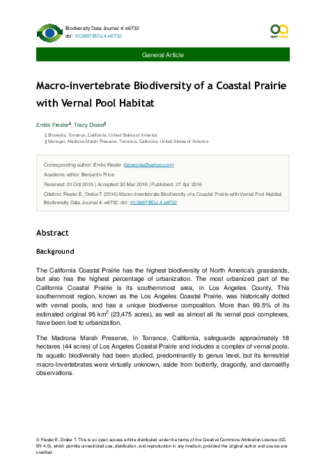 (PDF) Macro-invertebrate Biodiversity of a Coastal Prairie with Vernal ...
