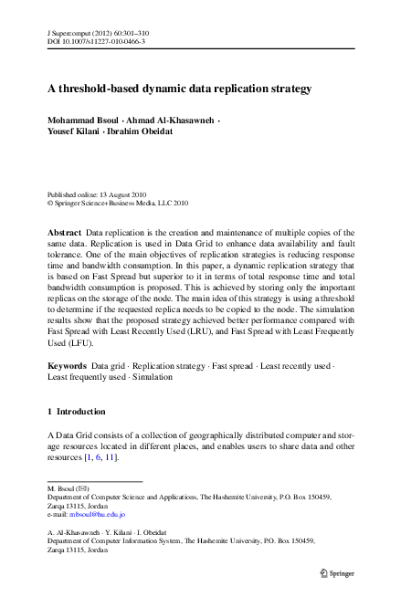 Pdf A Threshold Based Dynamic Data Replication Strategy