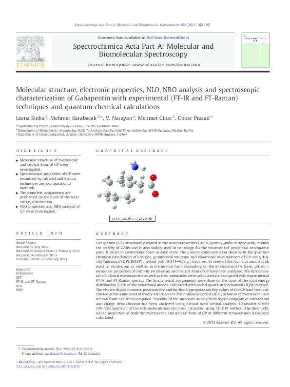 (PDF) Molecular structure, electronic properties, NLO, NBO analysis and spectroscopic ...
