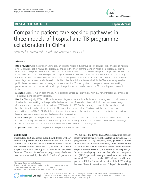 (PDF) Patient care pathways under the model of integrating tuberculosis ...