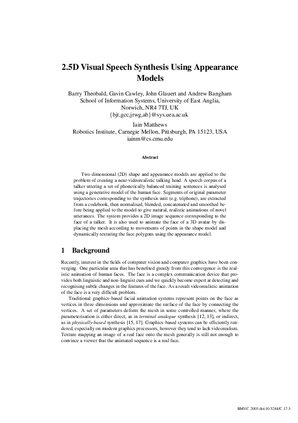 (PDF) 2.5 d visual speech synthesis using appearance models