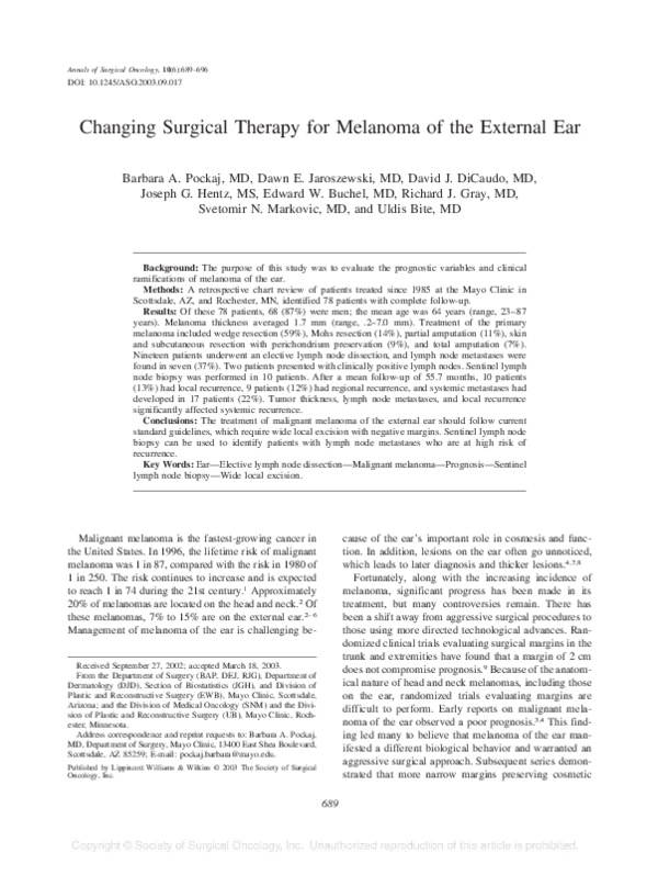(PDF) Changing Surgical Therapy for Melanoma of the External Ear