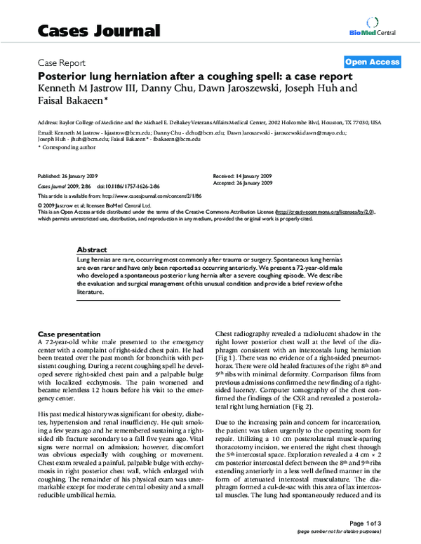 (PDF) Posterior lung herniation after a coughing spell: a case report