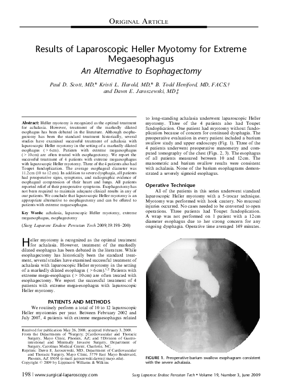 (PDF) Results of Laparoscopic Heller Myotomy for Extreme Megaesophagus