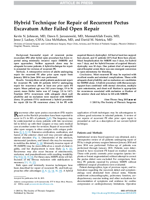 (PDF) Hybrid Technique for Repair of Recurrent Pectus Excavatum After ...