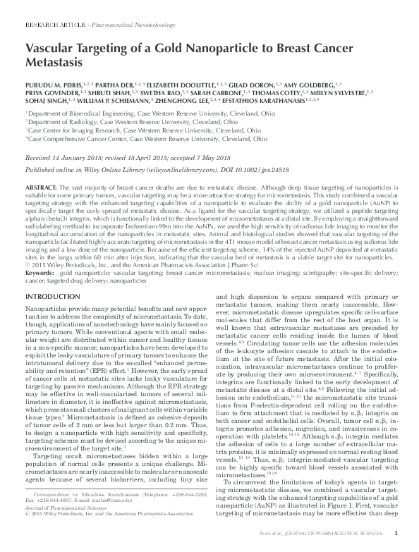 (PDF) Vascular Targeting of a Gold Nanoparticle to Breast Cancer Metastasis
