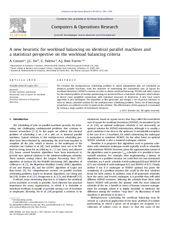 (PDF) A new heuristic for workload balancing on identical parallel ...