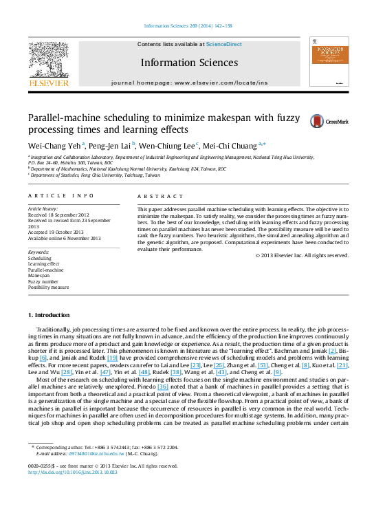 (PDF) Parallel machine scheduling to minimize the makespan with sequence dependent deteriorating ...