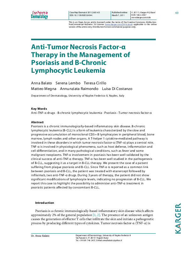 (PDF) Anti-Tumor Necrosis Factor-α Therapy in the Management of Psoriasis and B-Chronic ...