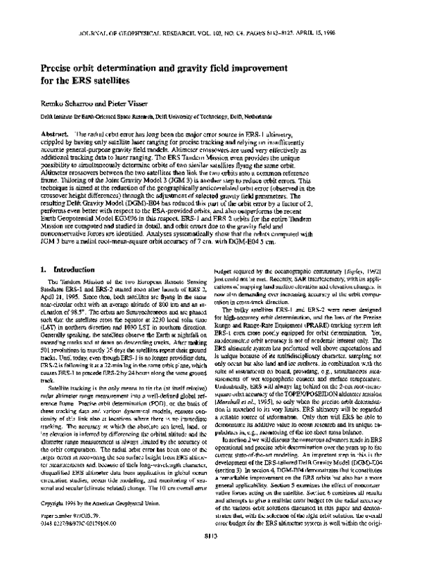 Pdf Precise Orbit Determination And Gravity Field Improvement For The Ers Satellites