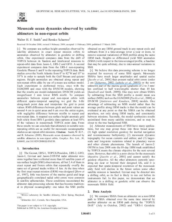 (PDF) Mesoscale ocean dynamics observed by satellite altimeters in non ...