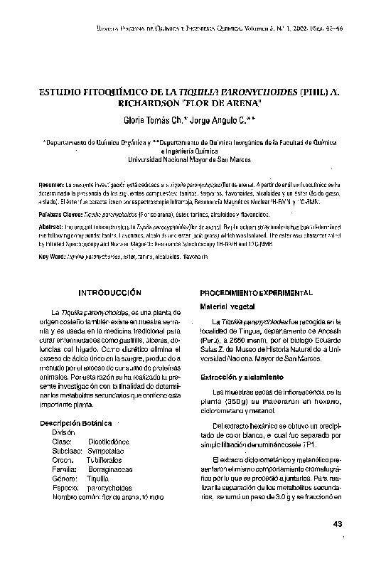 (PDF) Estudio Fitoquímico De La Tiquilia Paronychoides (Phil) A ...