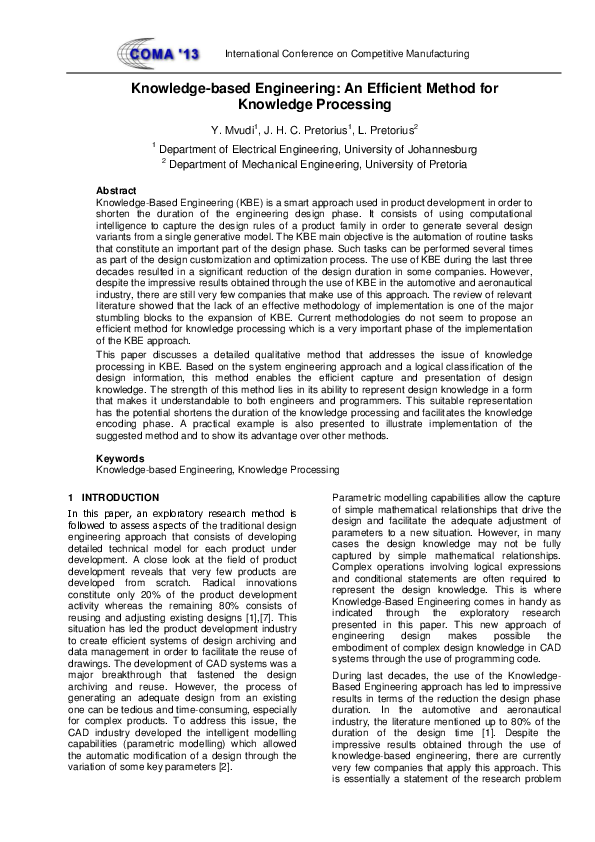 (PDF) Knowledge-based Engineering: An Efficient Method for Knowledge Processing