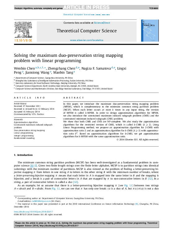 (PDF) Solving the maximum duo-preservation string mapping problem with linear programming