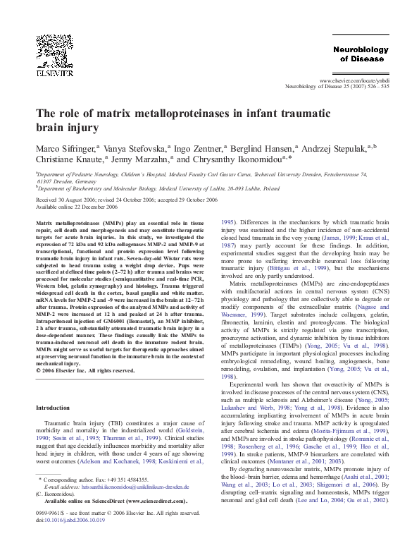 (PDF) The role of matrix metalloproteinases in infant traumatic brain ...