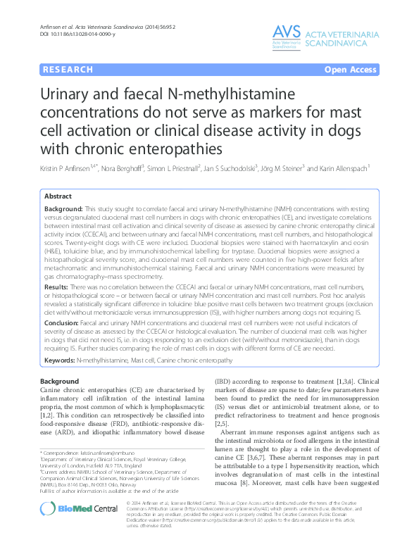(PDF) Urinary and faecal N-methylhistamine concentrations do not serve ...