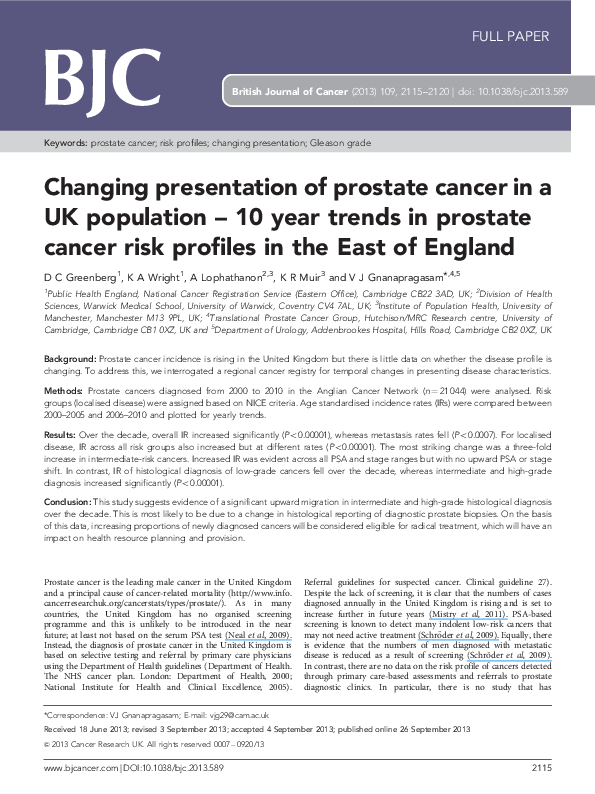 (PDF) Changing presentation of prostate cancer in a UK population--10 ...