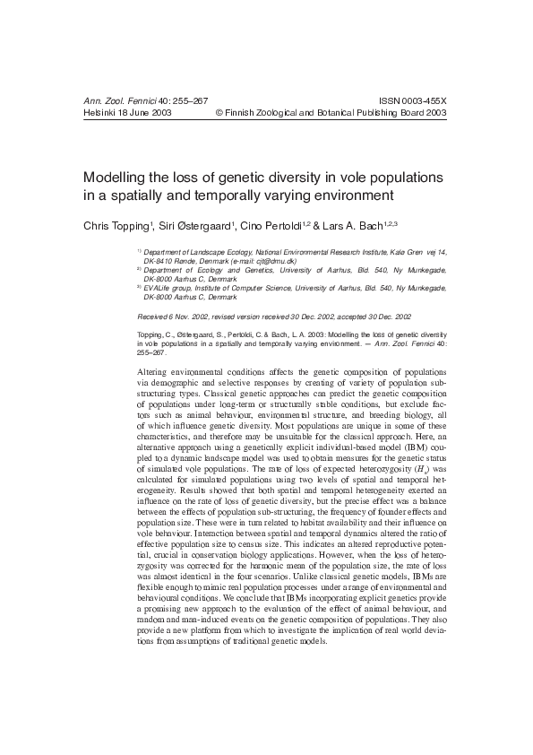 (PDF) Modelling the loss of genetic diversity in vole populations in a ...