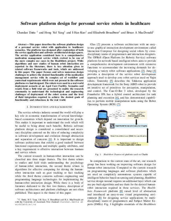 (PDF) Software platform design for personal service robots in healthcare
