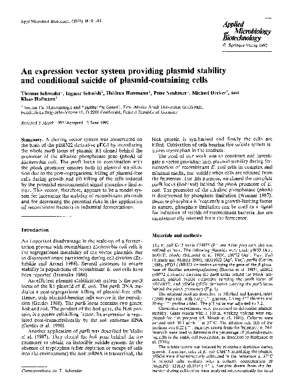 (PDF) An expression vector system providing plasmid stability and ...