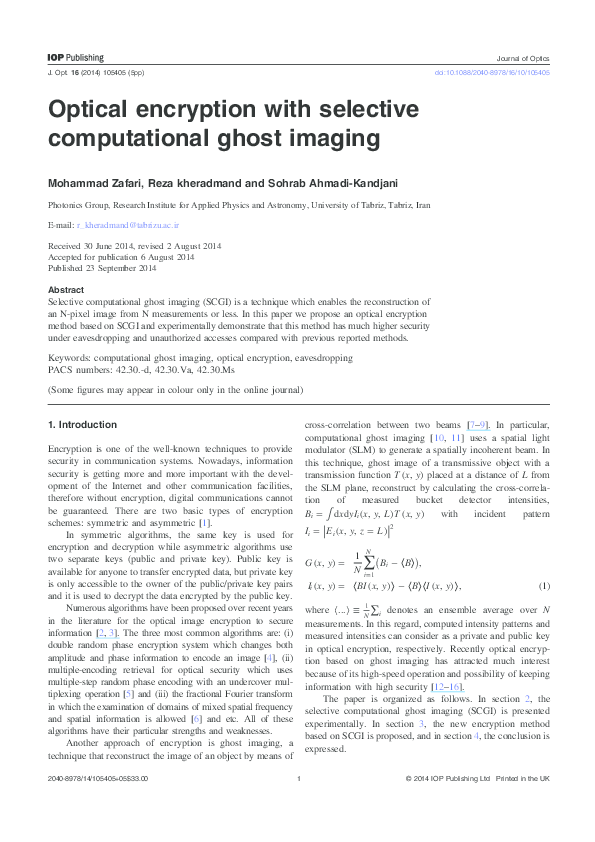 Pdf Optical Encryption With Selective Computational Ghost Imaging