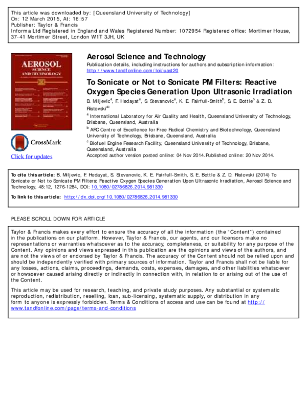 (PDF) To Sonicate or Not to Sonicate PM Filters: Reactive Oxygen ...