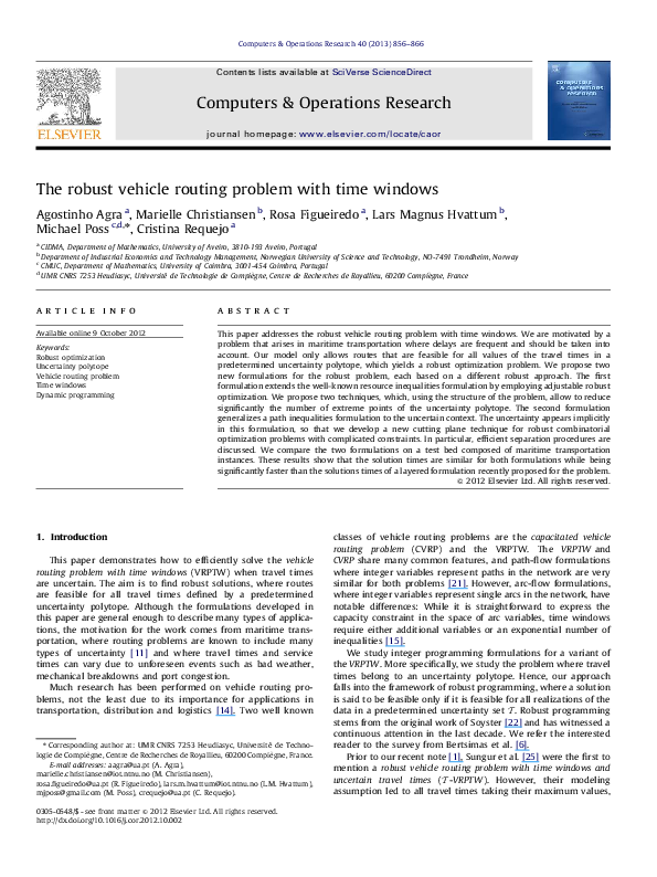 (PDF) The robust vehicle routing problem with time windows