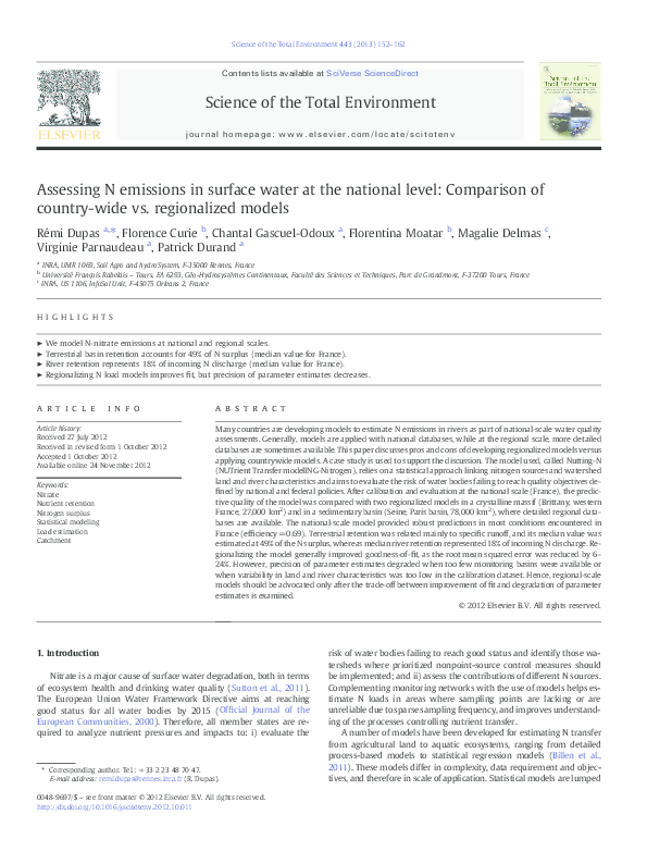Assessing N emissions in surface water at the national level ...