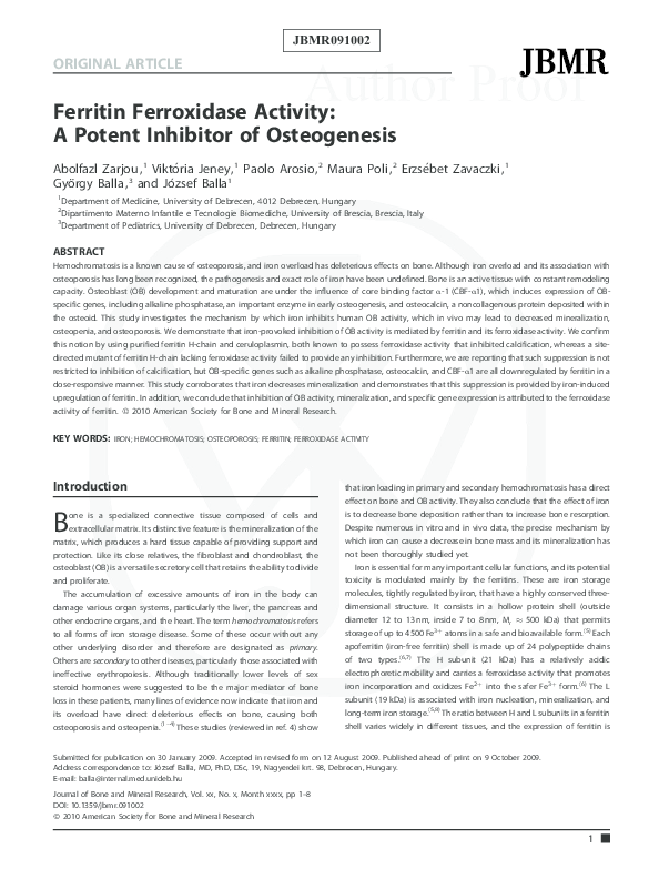 (PDF) Ferritin ferroxidase activity: A potent inhibitor of osteogenesis