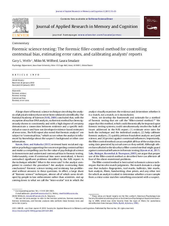 (PDF) Forensic science testing: The forensic filler-control method for ...