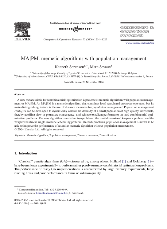(PDF) MAPM: memetic algorithms with population management