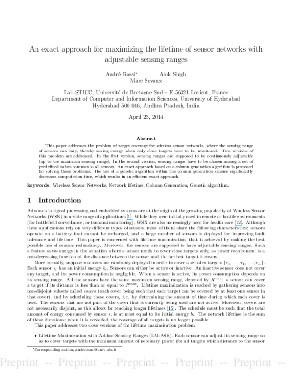 (PDF) Column generation algorithm for sensor coverage scheduling under ...