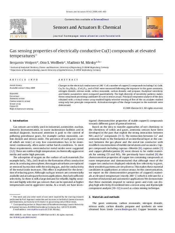 (PDF) Gas sensing properties of electrically conductive Cu(I) compounds at elevated temperatures