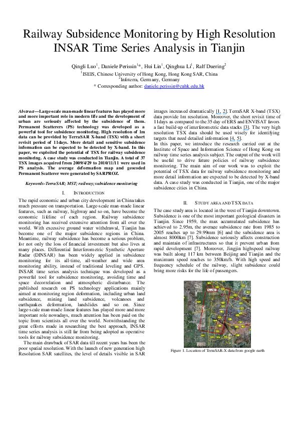 Pdf Railway Subsidence Monitoring By High Resolution Insar Time