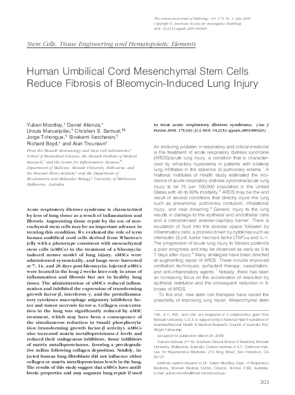 (PDF) Human Umbilical Cord Mesenchymal Stem Cells Reduce Fibrosis of Bleomycin-Induced Lung Injury