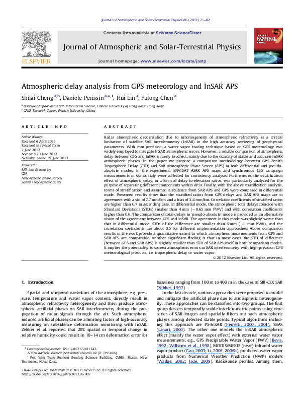(PDF) Atmospheric delay analysis from GPS meteorology and InSAR APS