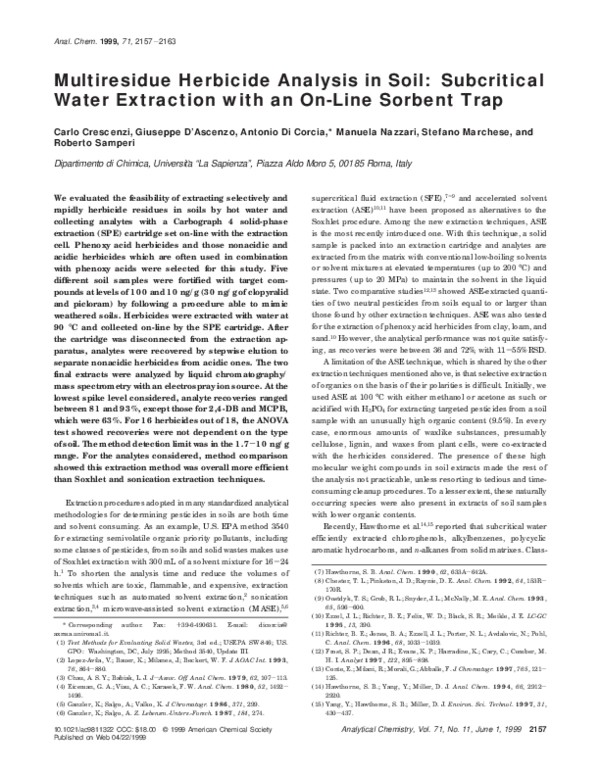 (PDF) Multiresidue Herbicide Analysis in Soil: Subcritical Water Extraction with an On-Line ...