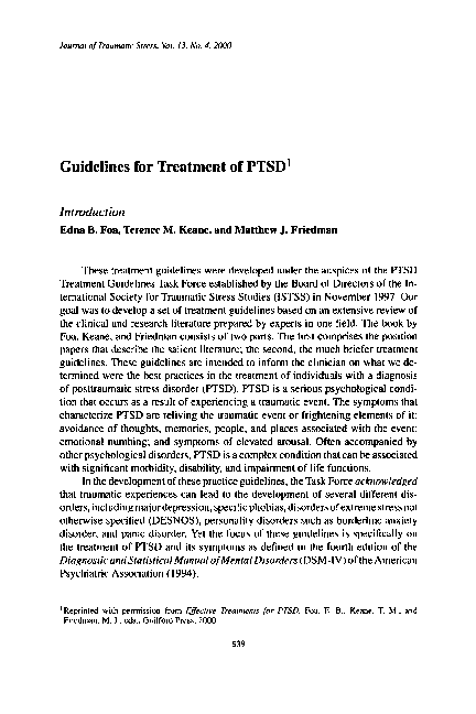 (PDF) Guidelines for treatment of PTSD