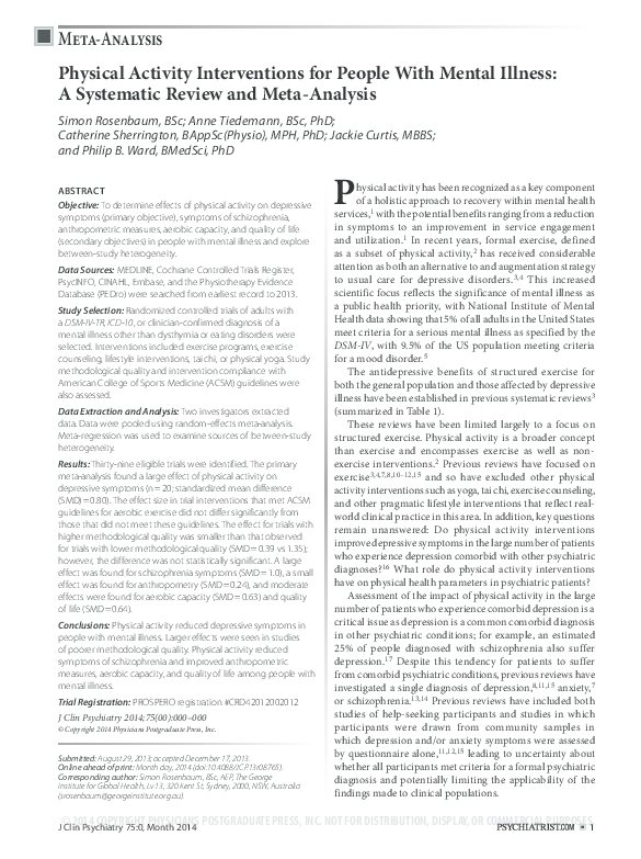 (PDF) Physical Activity Interventions for People With Mental Illness