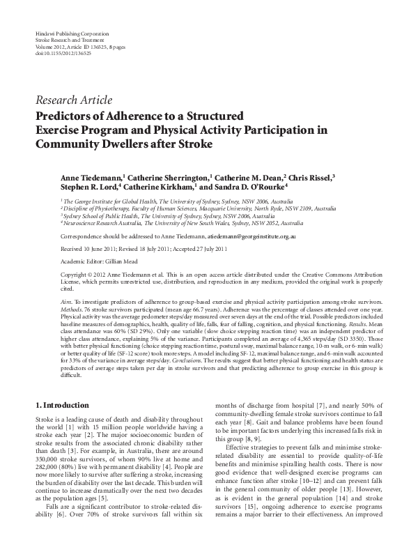 Pdf Predictors Of Adherence To A Structured Exercise Program And