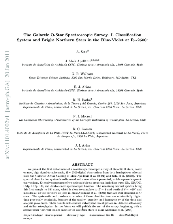 (PDF) THE GALACTIC O-STAR SPECTROSCOPIC SURVEY. I. CLASSIFICATION ...