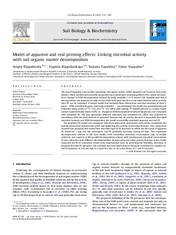 (PDF) Model of apparent and real priming effects: Linking microbial activity with soil organic ...