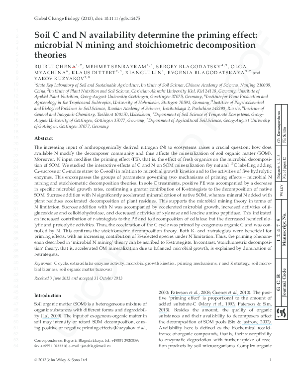 (PDF) Soil C and N availability determine the priming effect: microbial N mining and ...